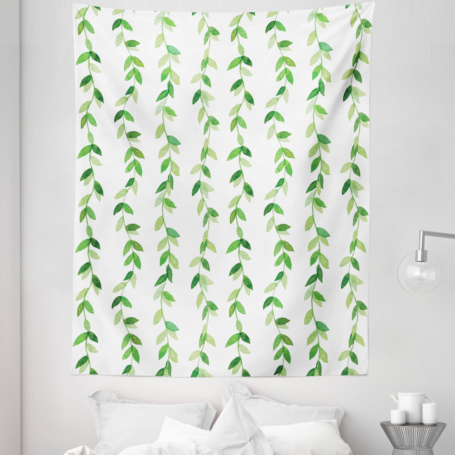 Green Tapestry, Minimal Watercolor Effect Branches and Leaves Modern ...