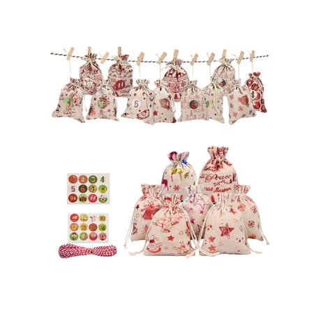 50 Pcs DIY Advent Calendars Bags Christmas Drawstring Advent Bags ...