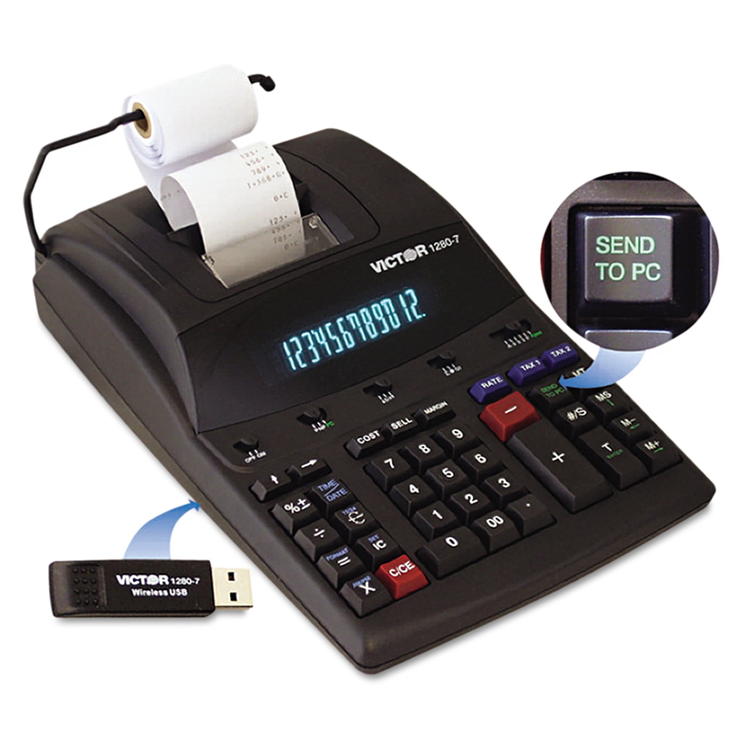 Victor 1280-7 Two-Color Printing Calculator w/USB, Black/Red Print, 4.6 ...