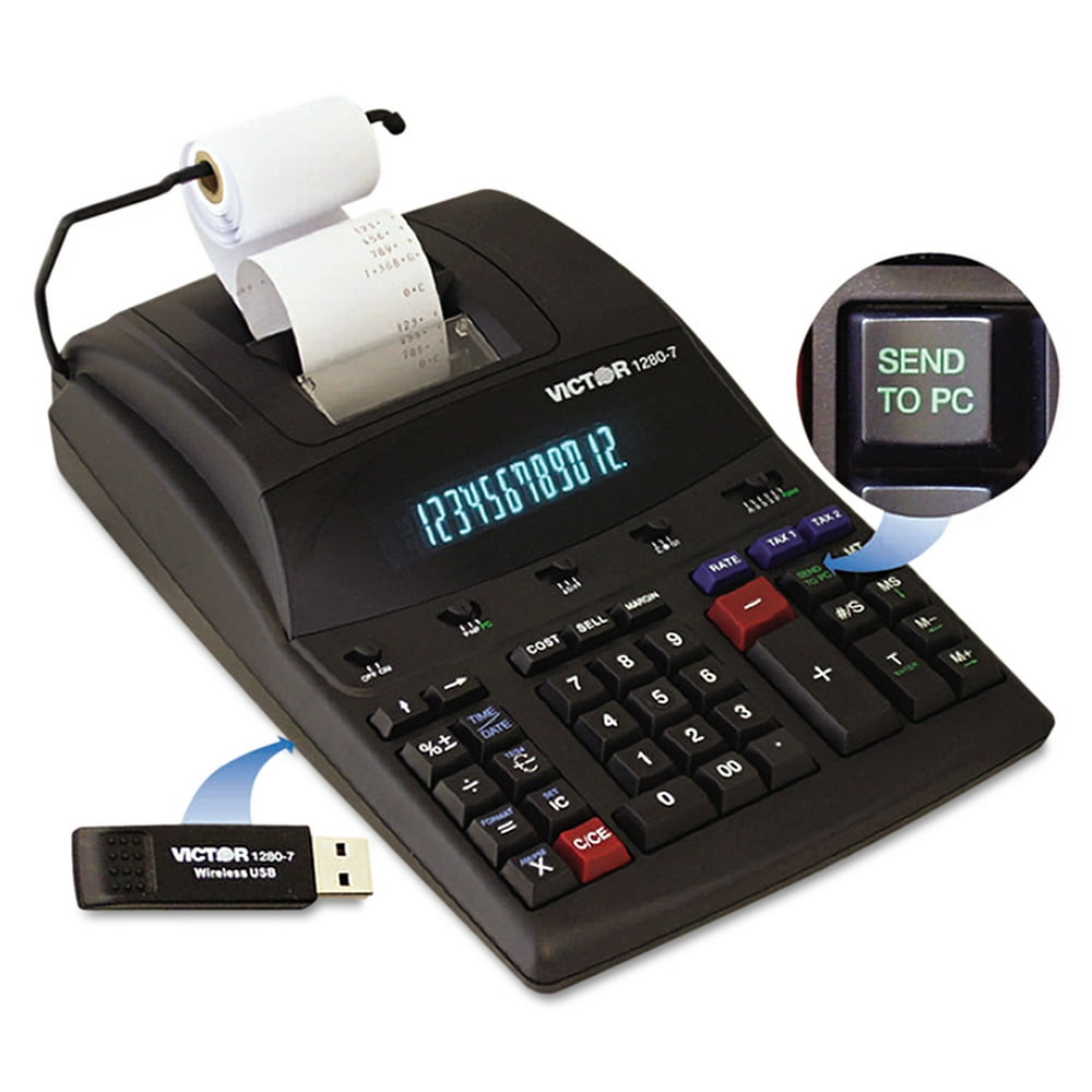 Victor 1280-7 Two-Color Printing Calculator w/USB, Black/Red Print, 4.6 ...