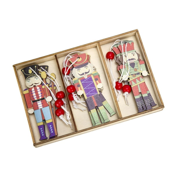 9 Pieces Christmas Tree Hanging Nutcracker Wooden Ornament with Storage ...