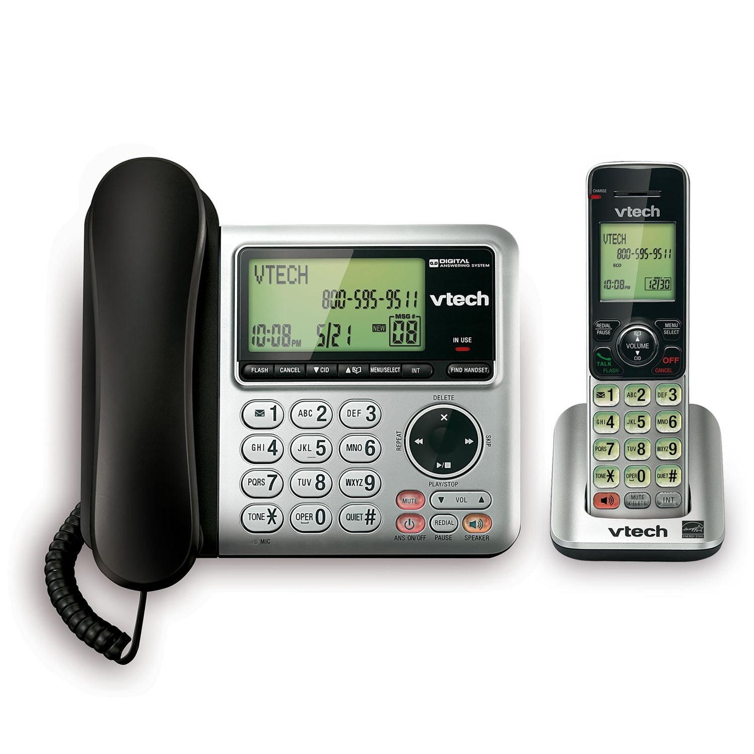 VTech CS6649 DECT 6.0 Expandable Corded/Cordless Phone with Answering ...