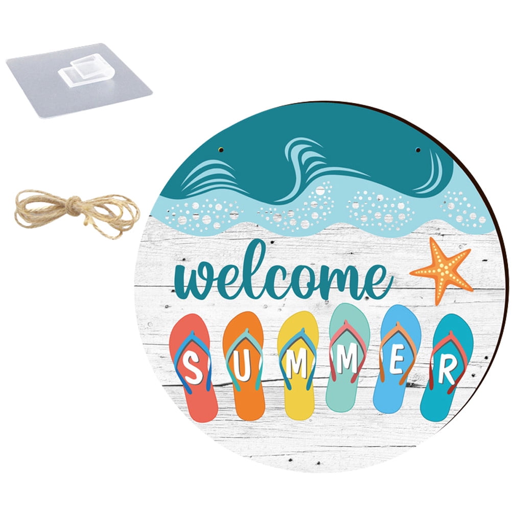 Summer Welcome Sign Wooden Hanging Sign Front Door Decor Beach Theme ...