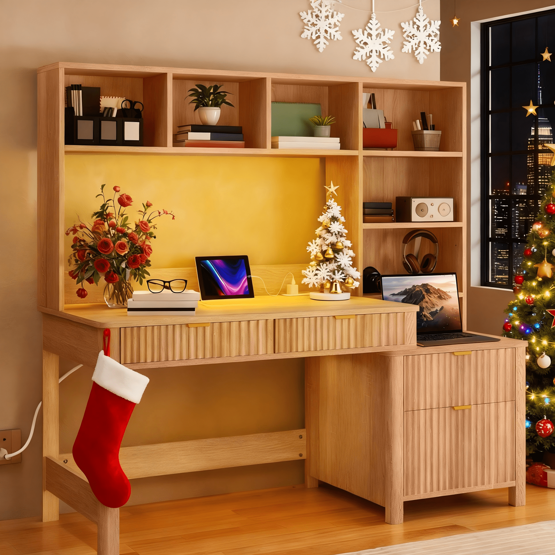 Click here for Dextrus 55 Computer Desk With Led Light & Hutch  H... prices