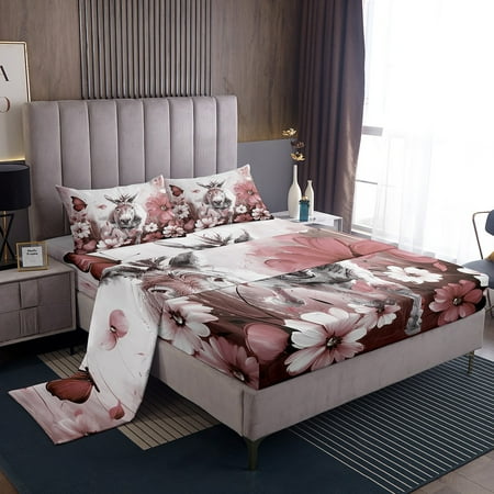 Donkey Bed Sheets Set Daisy Flowers Full Sheet Set for Boys,Pink Ombre ...