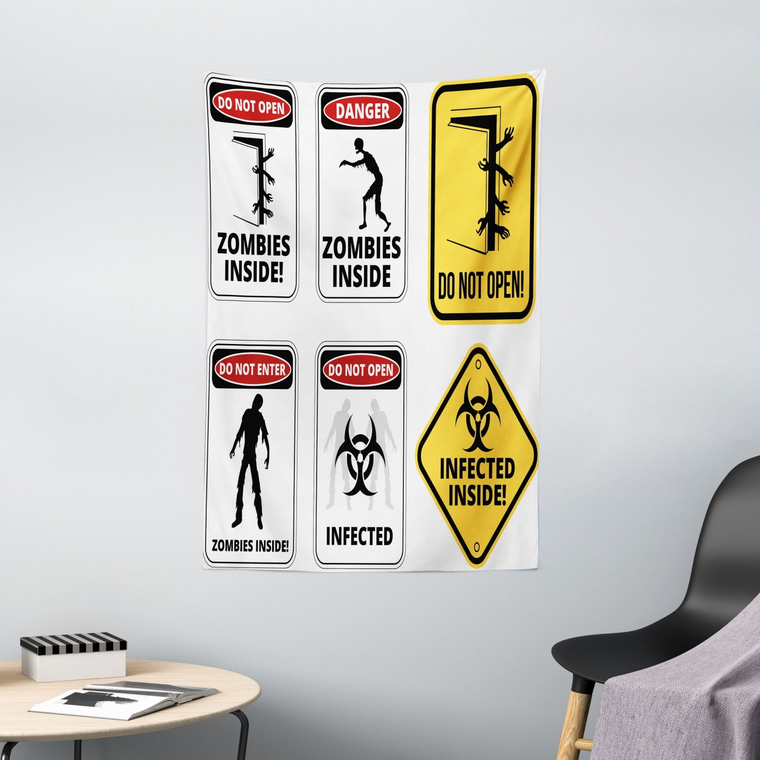 Zombie Decor Tapestry, Warning Signs for Evil Creatures Paranormal ...