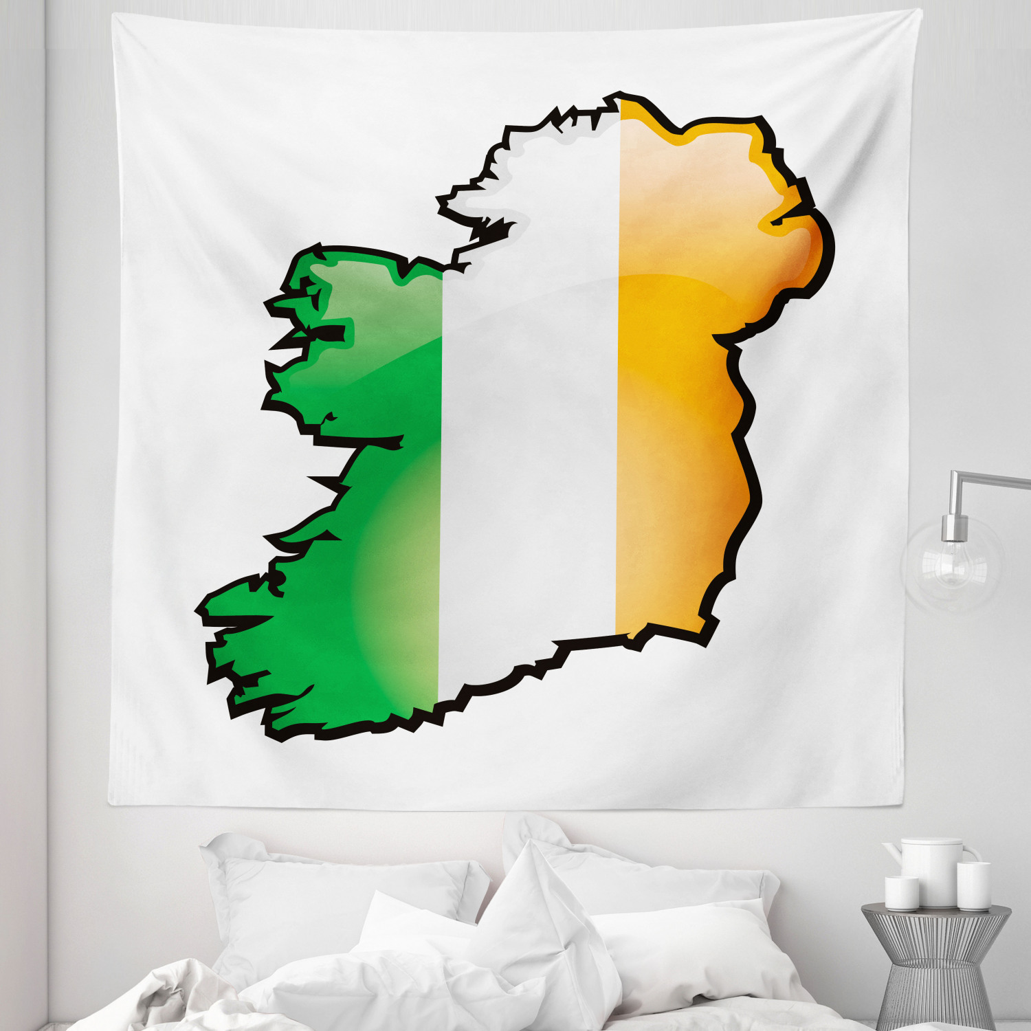 Ireland Map Tapestry, Cartoon Style Art of Mapping on a Plain ...
