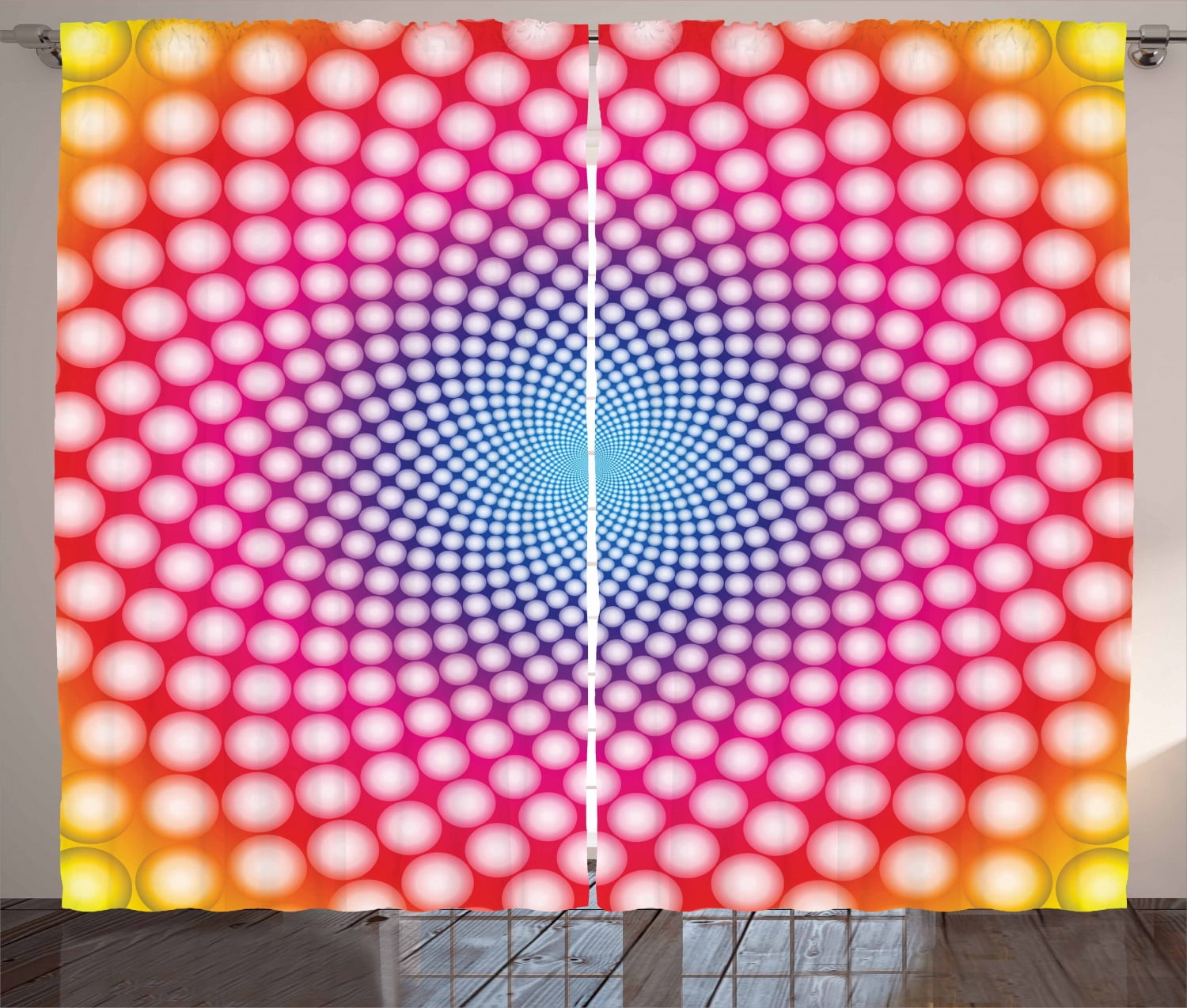 Psychedelic Curtains 2 Panels Set, Contemporary Style Dotted Pattern ...