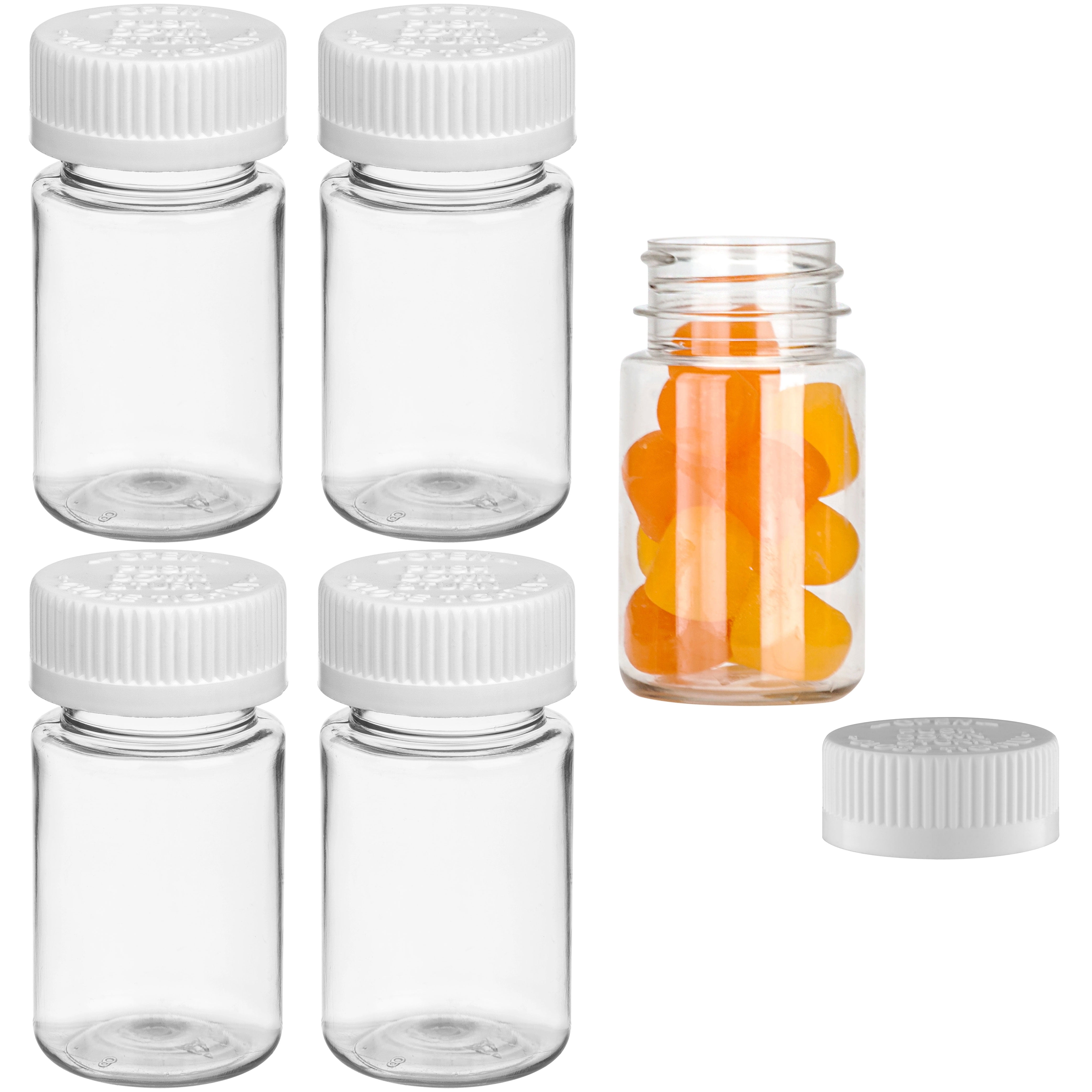 4 Empty Clear Plastic Pill Bottles Medicine Container Vitamin Capsule ...