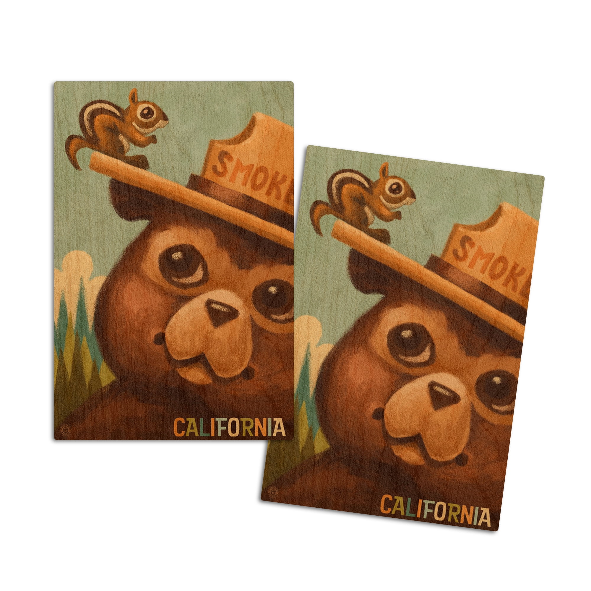 California, Smokey Bear and Squirrel, Officially Licensed (4x6 Birch ...
