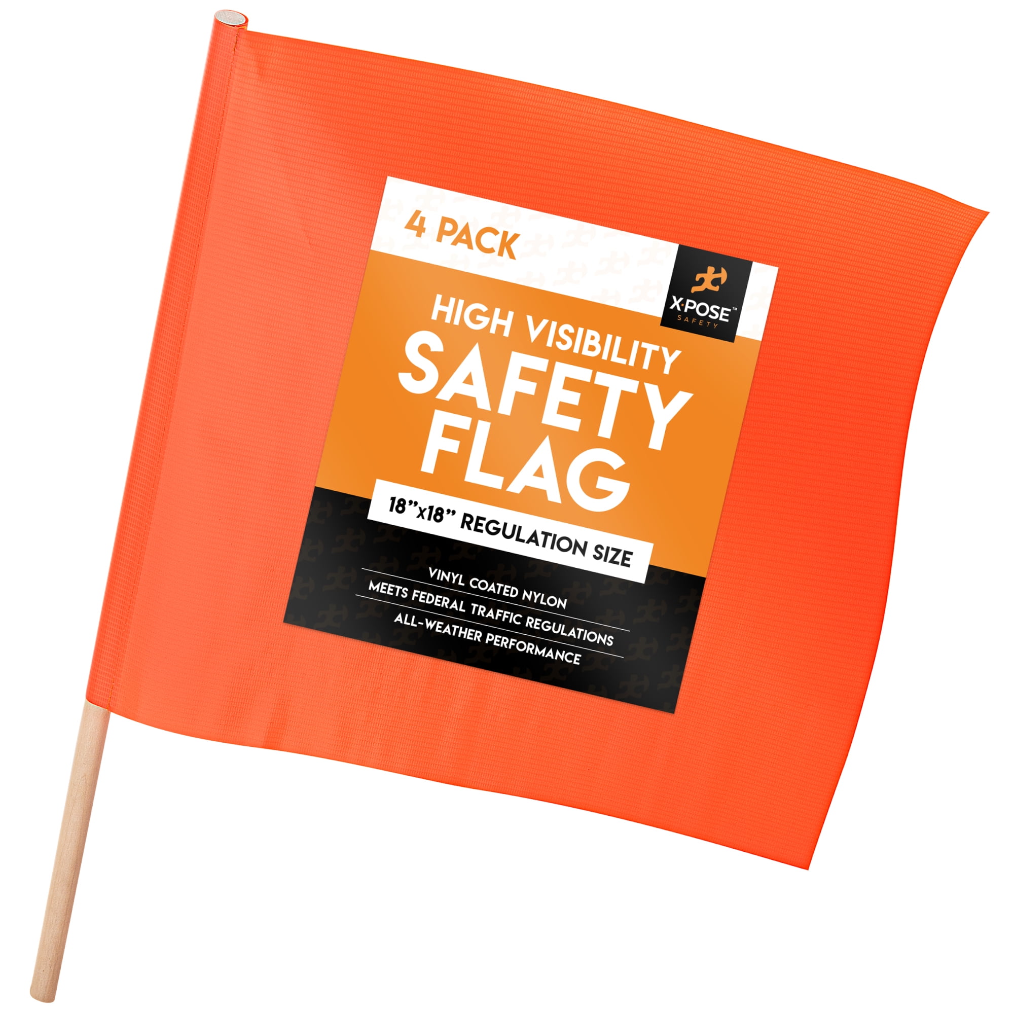 Orange Safety Flags - 18" x 18" Orange Flag Pack of 4, Square Safety ...