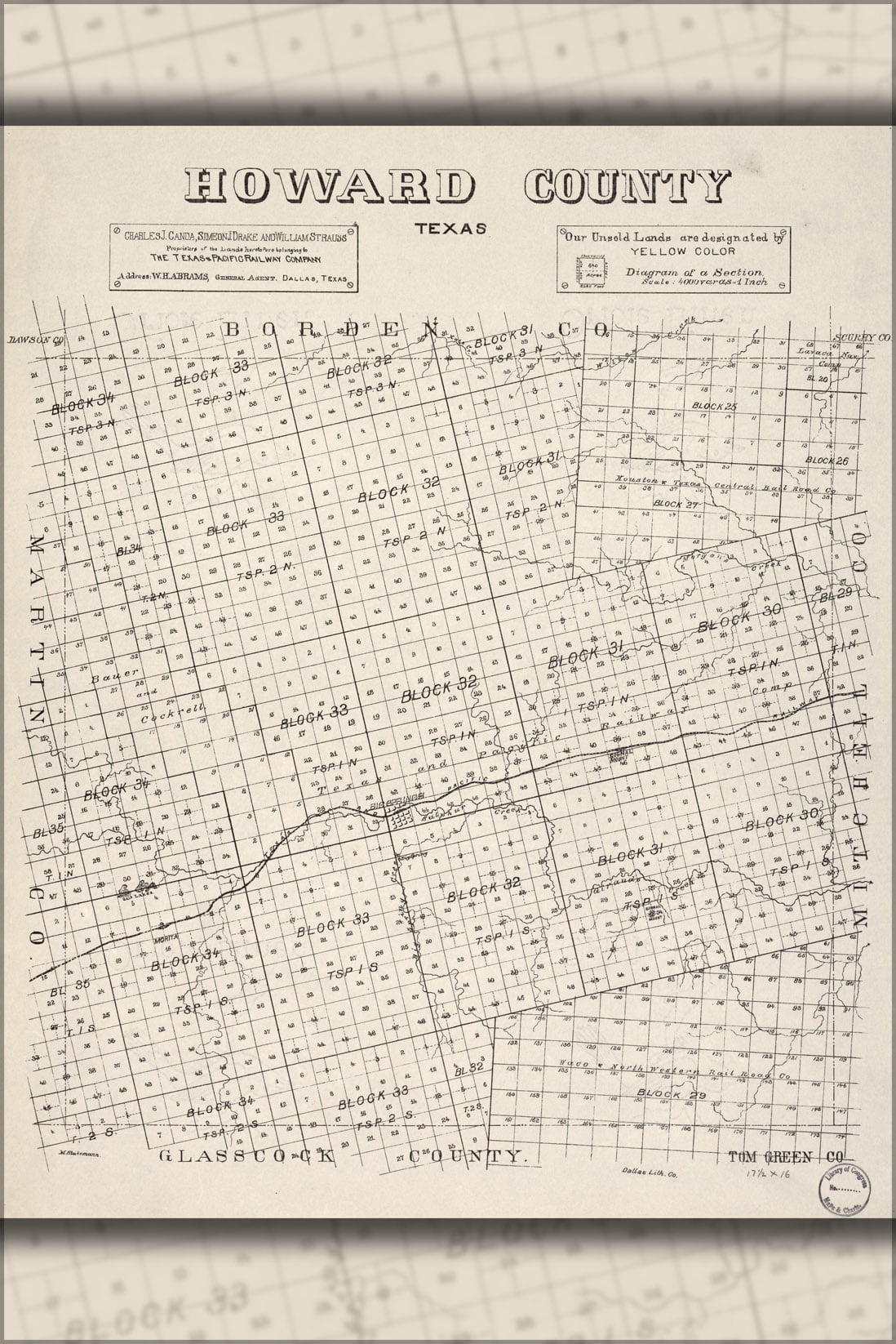 24"x36" Gallery Poster, map of Howard County, Texas 1890 - Walmart.com
