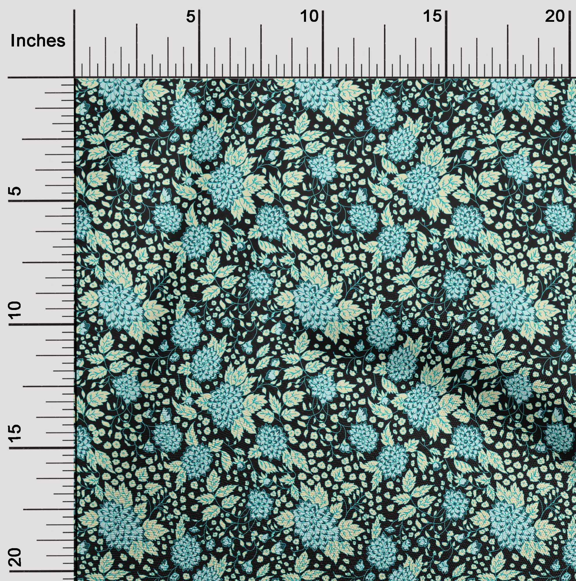 oneOone Organic Cotton Voile Fabric Leaves & Floral Artistic Print ...