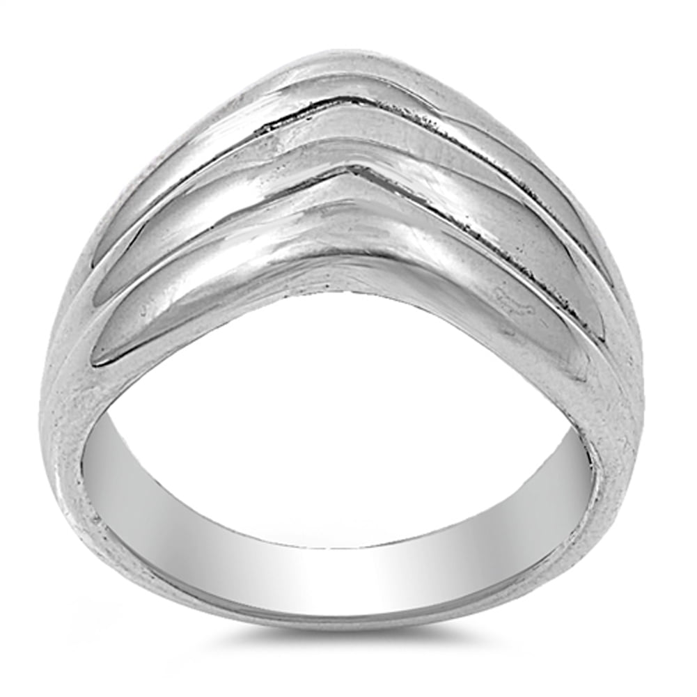 Curved Pointed Chevron Wide Wave Ring .925 Sterling Silver Band Jewelry ...