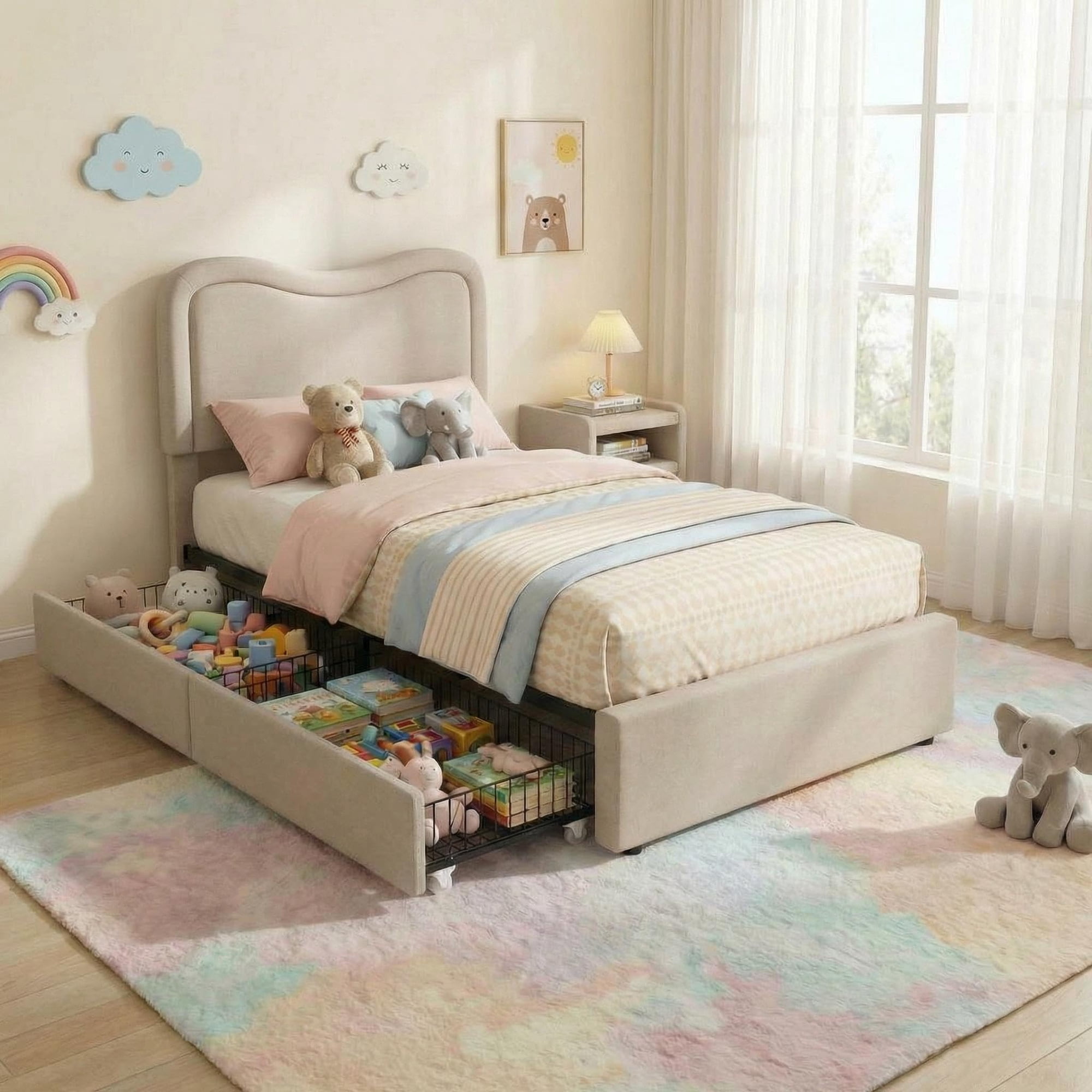 Click here for Beesclover Boucle Bed Frame With 2 Storage Drawers... prices