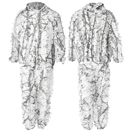 FLAMEEN Snow Ghillie Suit,3D Leaf Jackets Pants Set,Snow Wild Camouflage Ghillie Suit 3D Leaf ...