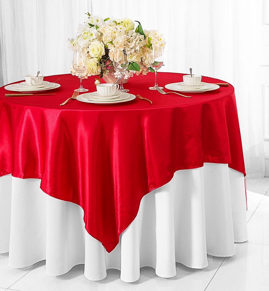 Wedding Linens Inc. (2 pcs) 54 inch Satin Square Table Overlay Topper ...