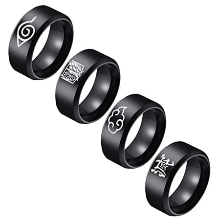 4Pcs Anime Rings Set for Men Boys, Stainless Steel Anime Ring, Leaf ...