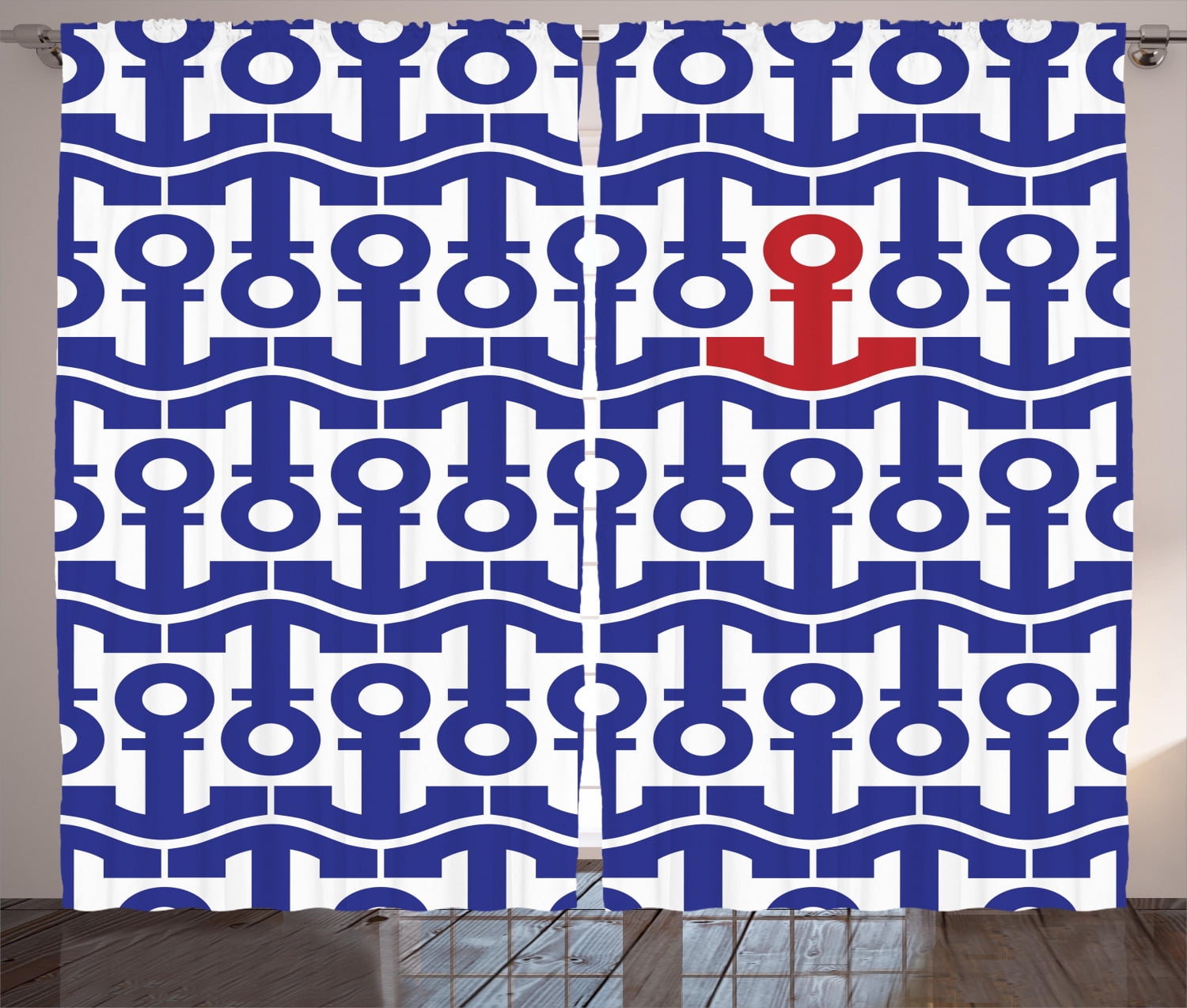 Nautical Curtains 2 Panels Set, Stylized Marine Anchors Motif Ship ...