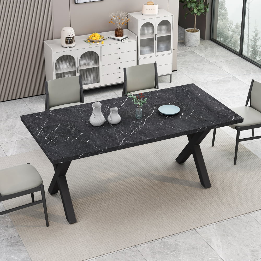 Square Dining Table Kitchen Table with Printed Black Marble Table Top ...