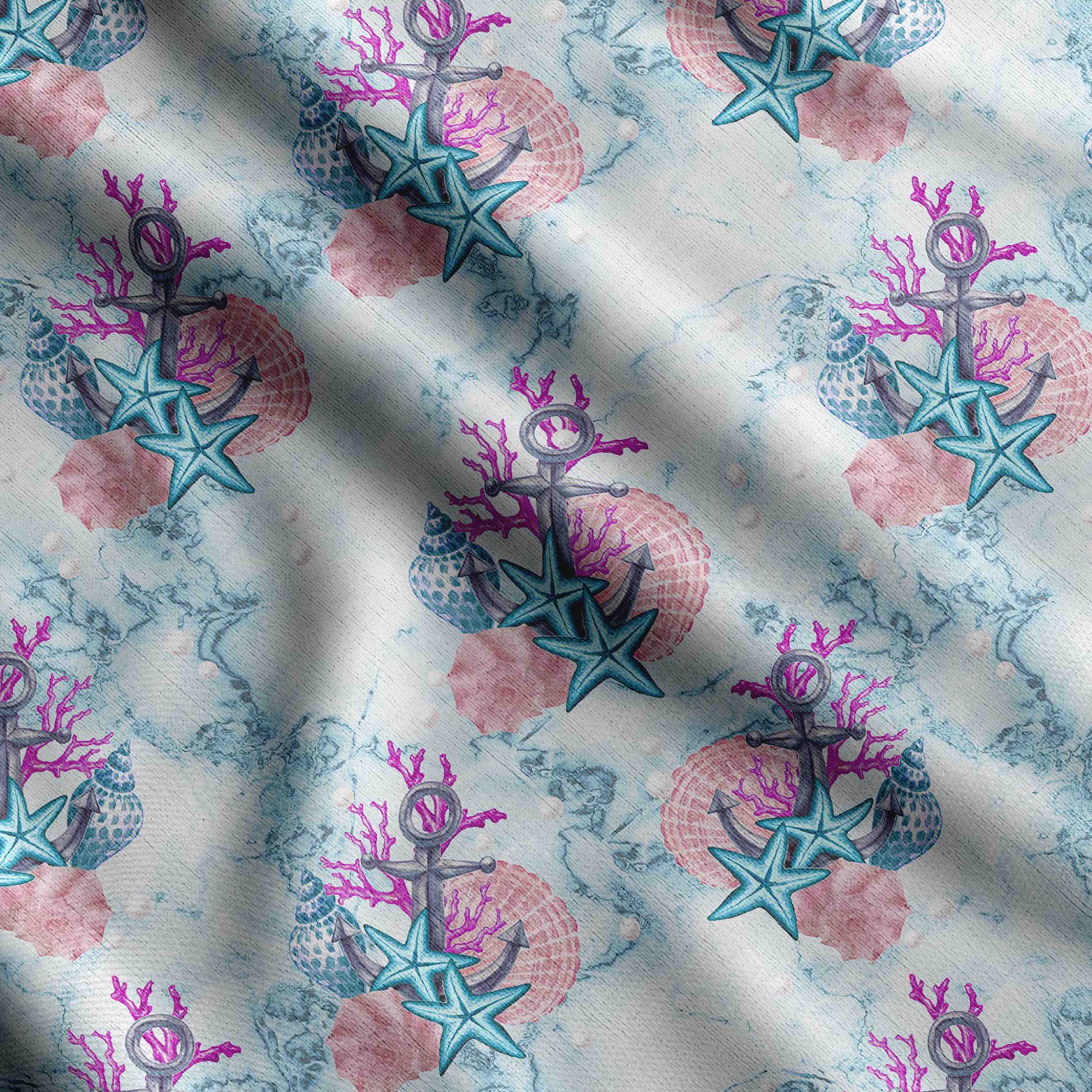 Soimoi Sea Shell Printed, Cotton Satin Spandex, Sewing Fabric by The ...
