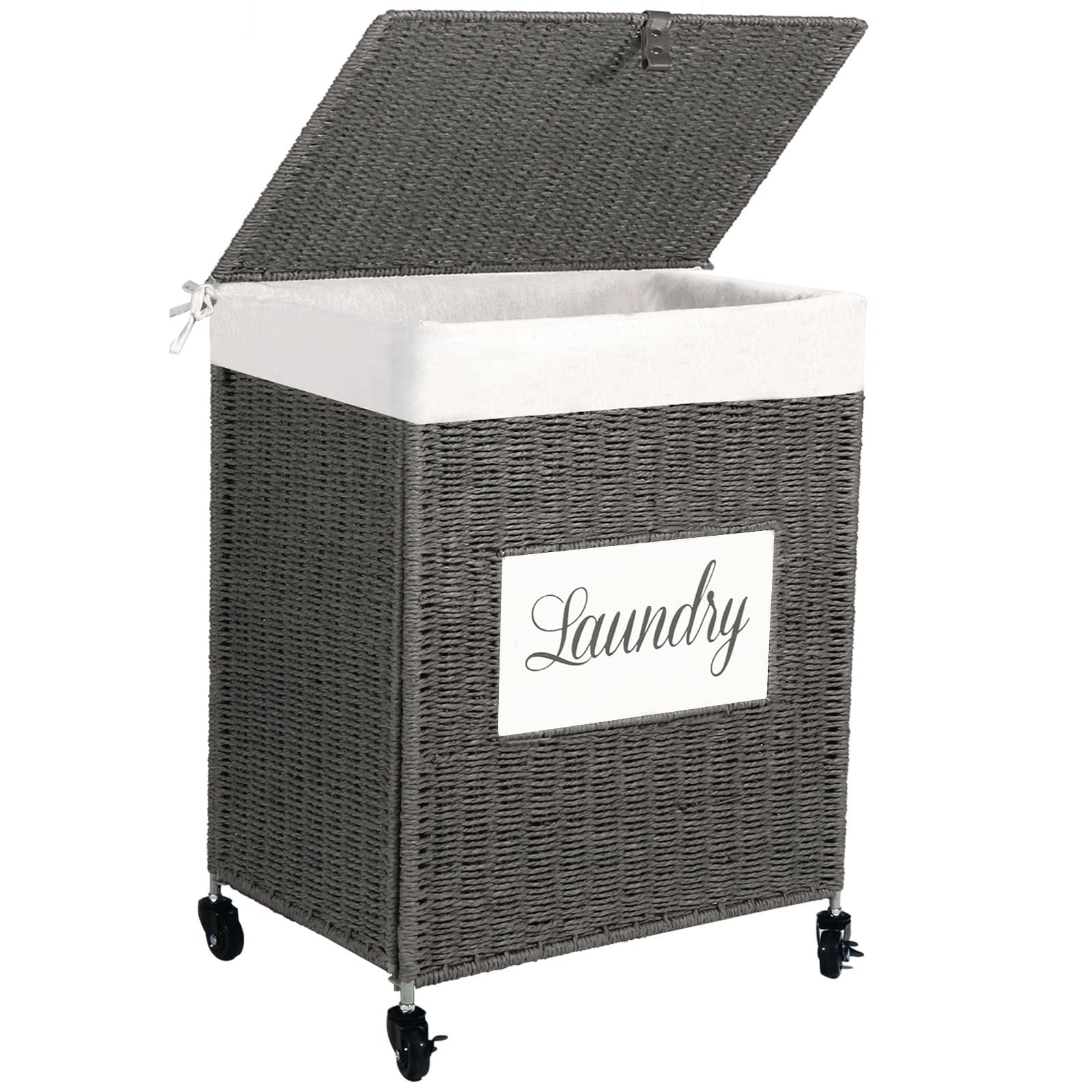 Mxfurhawa Laundry Hamper with Lid Laundry Storage Basket Wheeled, Gray ...