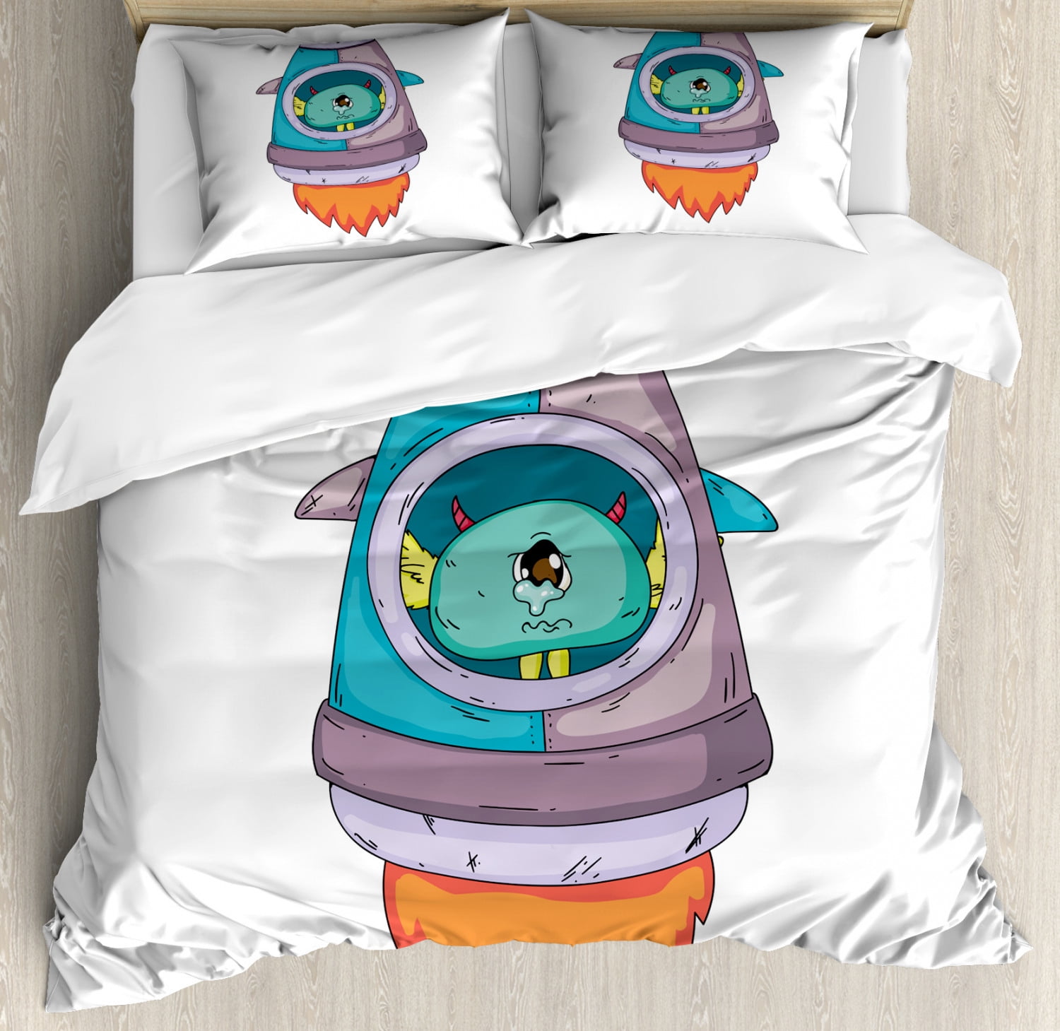 Alien Duvet Cover Set Queen Size, Upset Little Cartoon Character ...