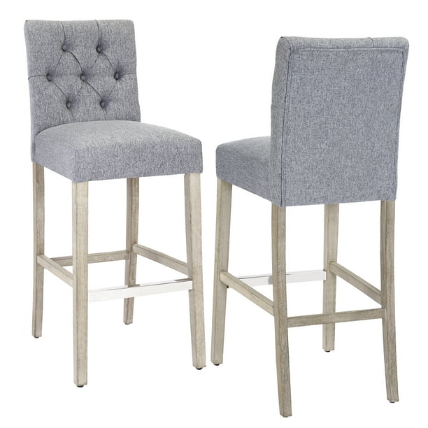 WestinTrends Hayes Bar Chairs Set of 2, Linen Upholstered Button Tufted ...