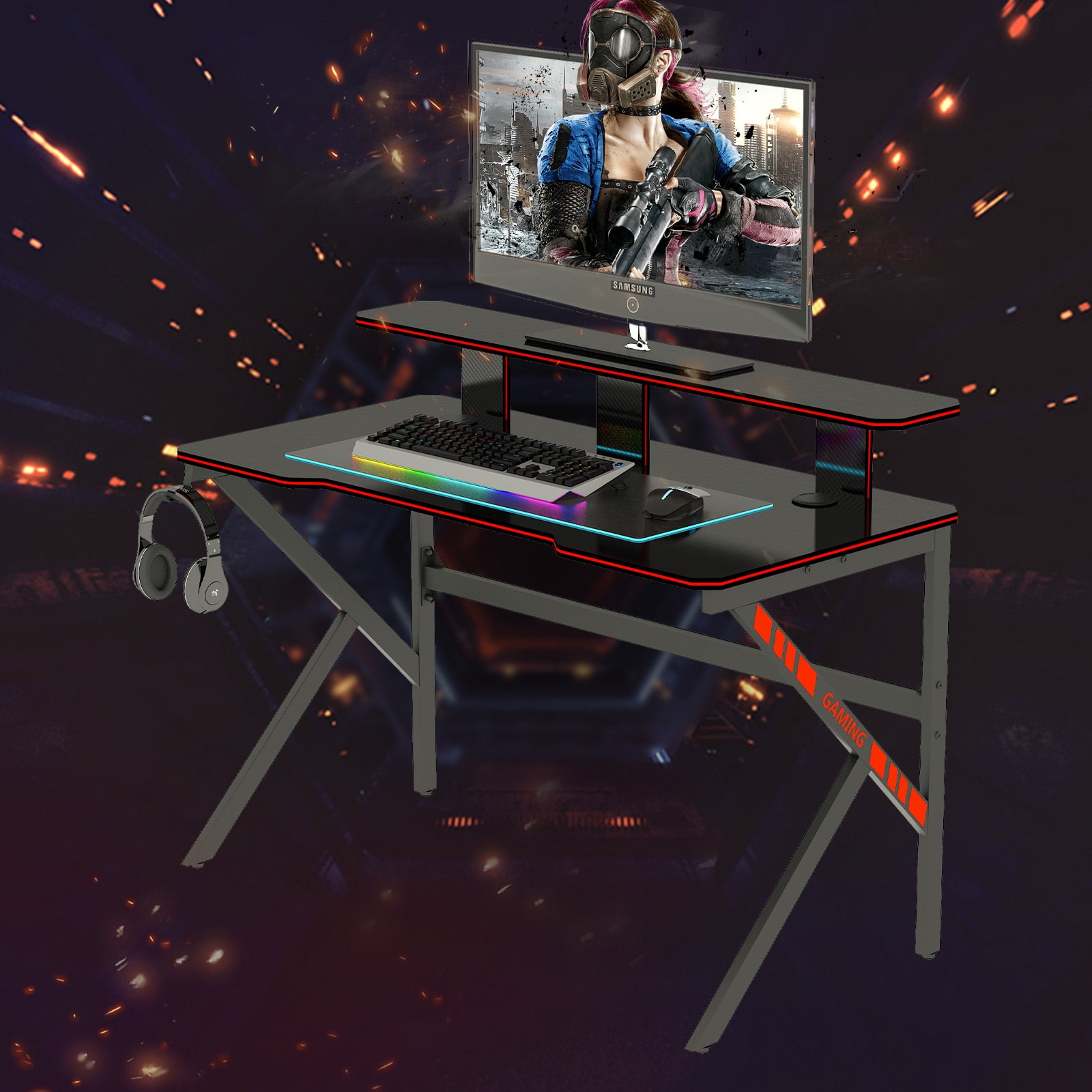 Gaming Desk Sturdy Computer Table,Gamer Desk Gaming Workstation Home ...