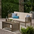 GDF Studio Navan Outdoor Acacia Wood 3 Seater Sofa and Coffee Table Set with Cushions, Gray and ...
