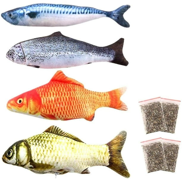 4 X Catnip Fish Cat Toys + 4 X Catnip Baggies Interactive Plush Toy 3d ...