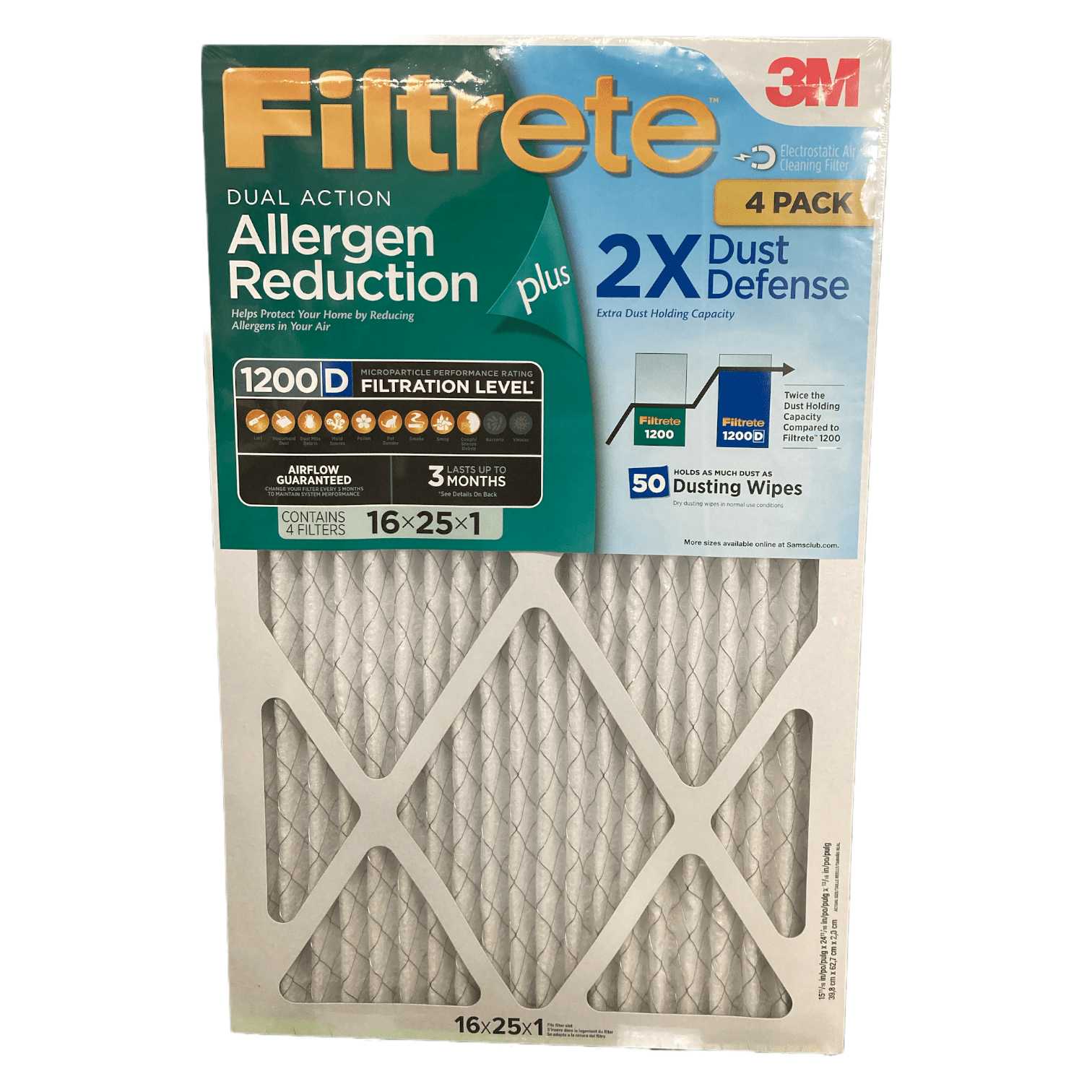 Filtrete Allergen Reduction Plus 2X Dust Filter 16 x 25 x 1 (4 pk ...