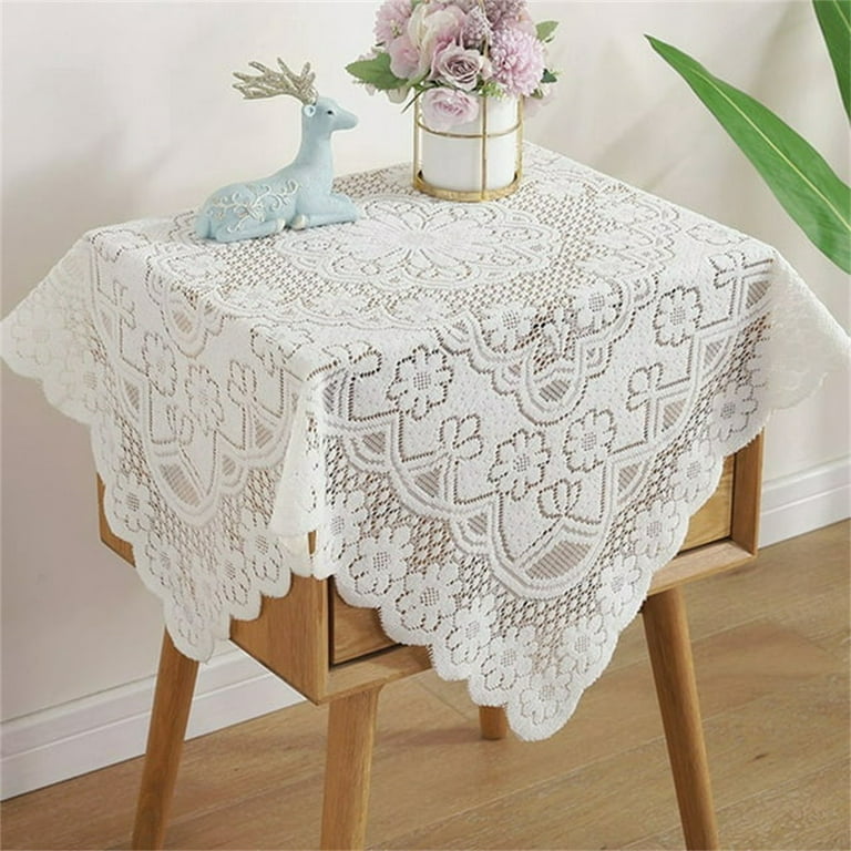 Polyester Lace Tablecloths 80" Round White Lace Tablecloth | Oriental