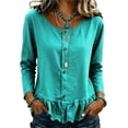 Blouse for Women Long Sleeve Solid Color Linen Button Collar Tied ...