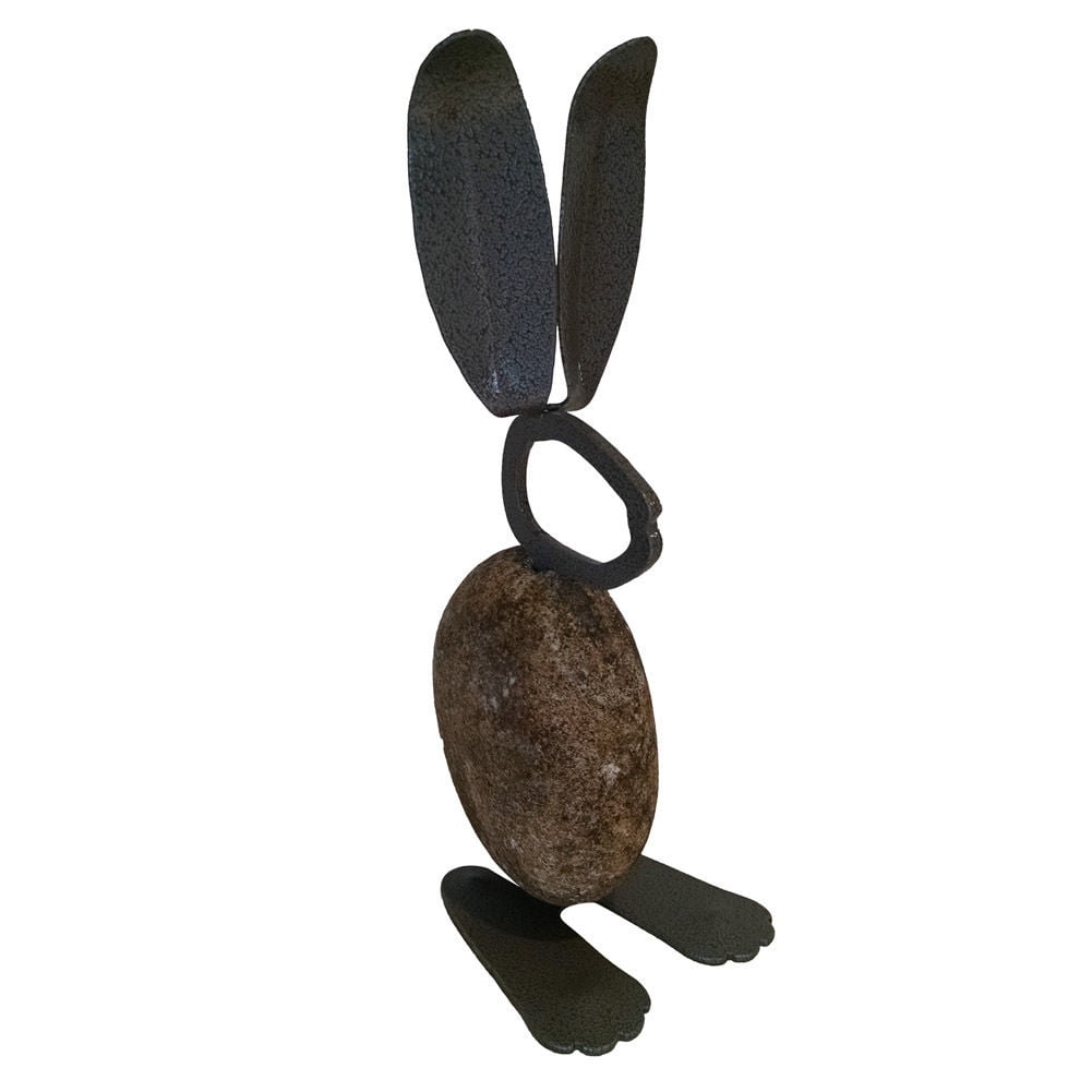 Francis Metal Works Small Bunny Rabbit Metal & Stone Garden Statue ...