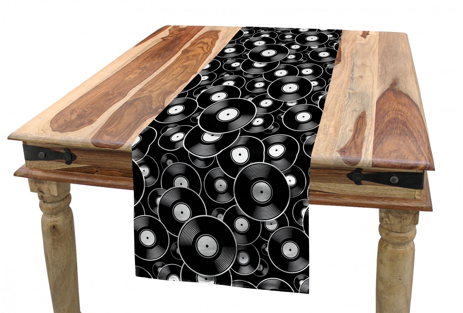 Retro Table Runner, Music Themed Pattern of Repeating Records Old Time ...