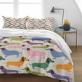 4 Piece Duvet Cover Set Full, Cute Green Blue Pink Orange Dogs Soft ...