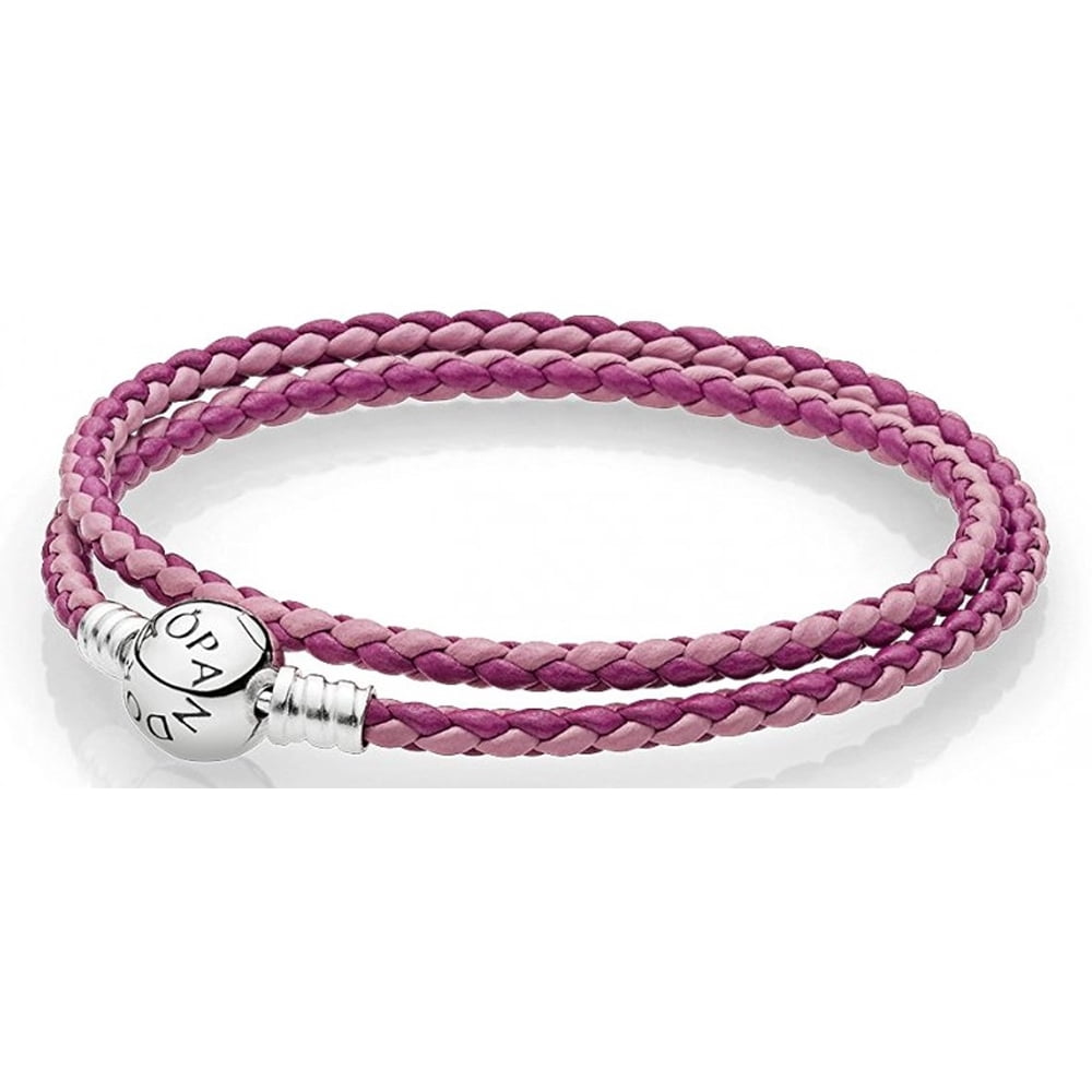 PANDORA - Mixed Pink Woven Double-Leather Charm Bracelet - 590747CPMX ...