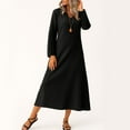 Qwertyu Linen Dress for Women V Neck Long Sleeve Boho Maxi Dress Casual ...