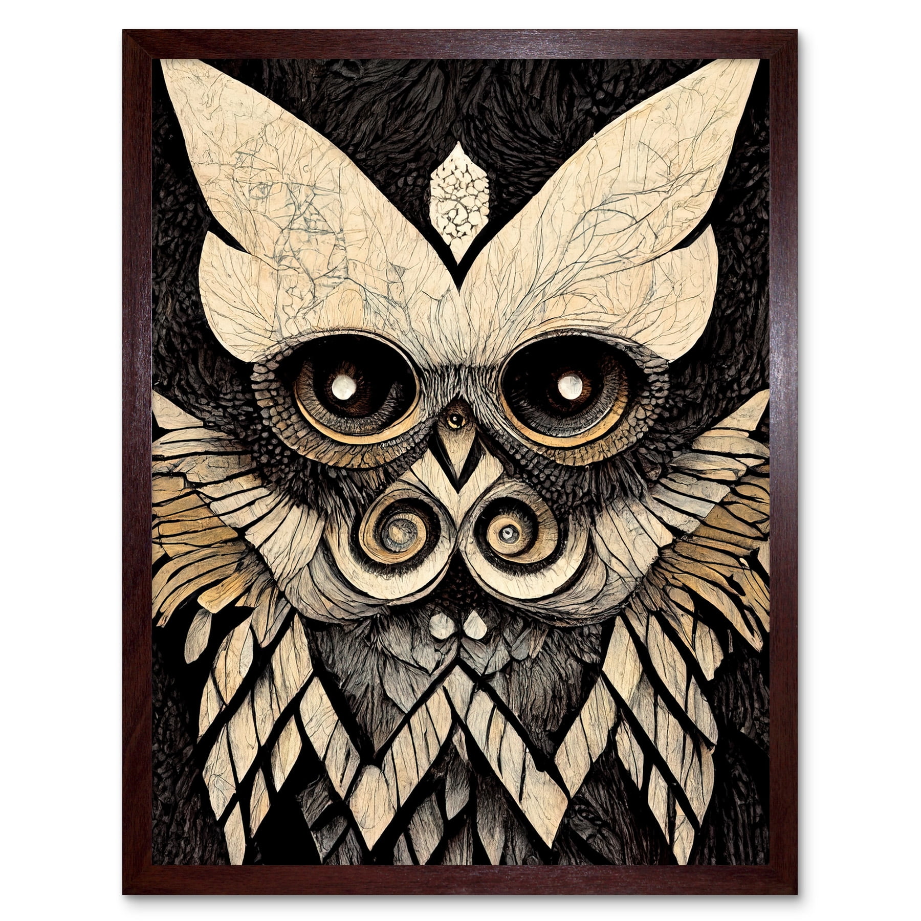Mystic Tribal Owl Wood Carving Totem Pole Art Print Framed Poster Wall ...