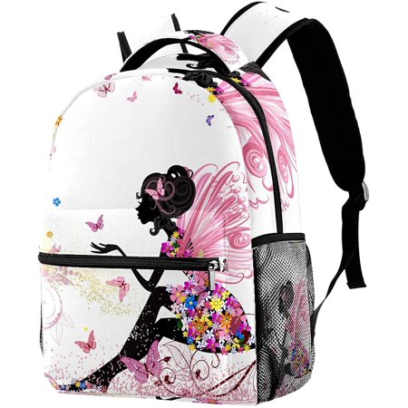 Fairy Girl With Wings In A Floral Dress Backpack Students Shoulder Bags ...