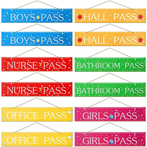 12 Pieces Ruler Themed School Pass Ruler Sign Wooden Hanging Hall Pass ...