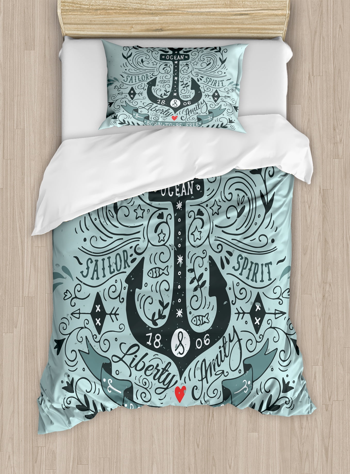 Naivy Decor Twin Size Duvet Cover Set, Vintage Label with Anchor ...