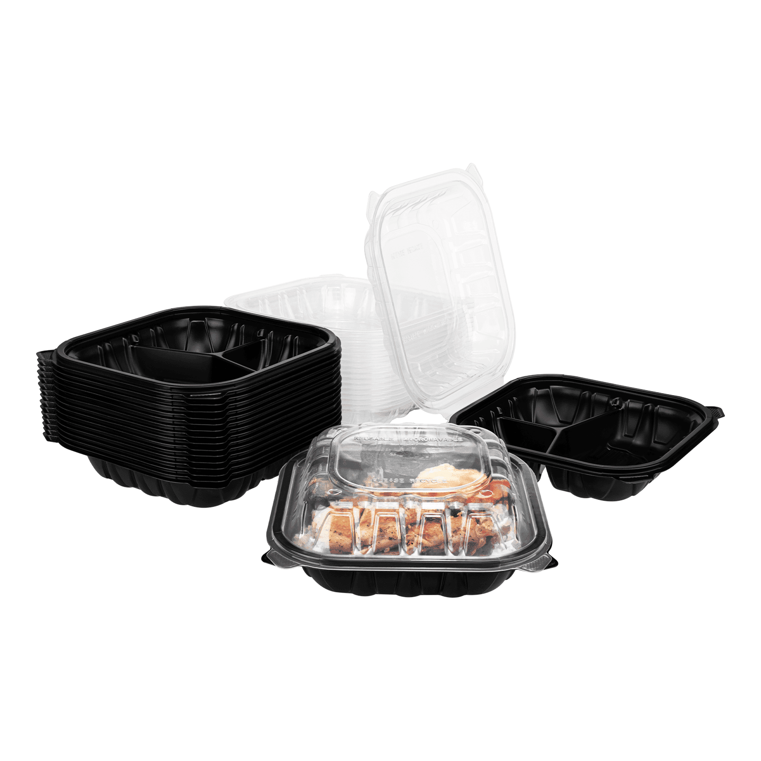 Karat 8"x 8" Premium PP Hinged Container, 3 compartments - 150 ct ...