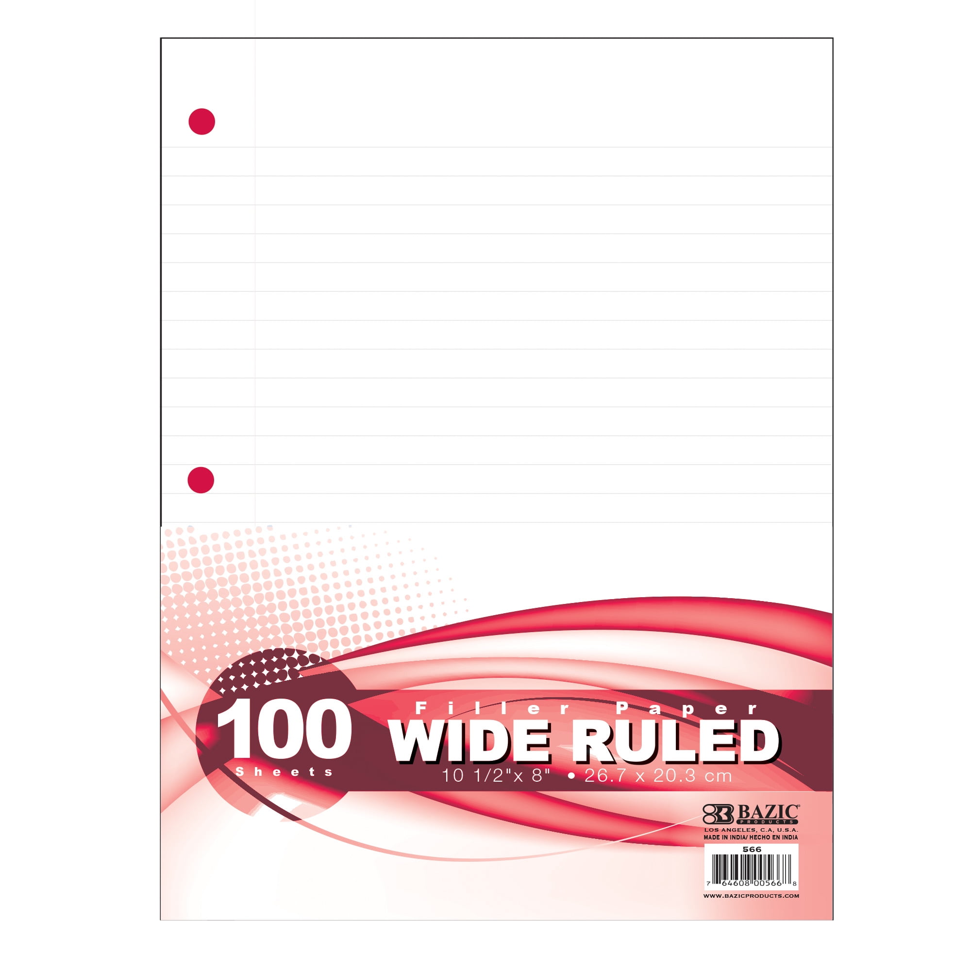 BAZIC Filler Paper Loose Leaf 100 Sheet, Wide Ruled 3 Hole Punched, 1 ...