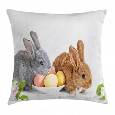 Easter Bunny Throw Pillow Cushion Cover, Photo of Beautiful Rabbit with ...
