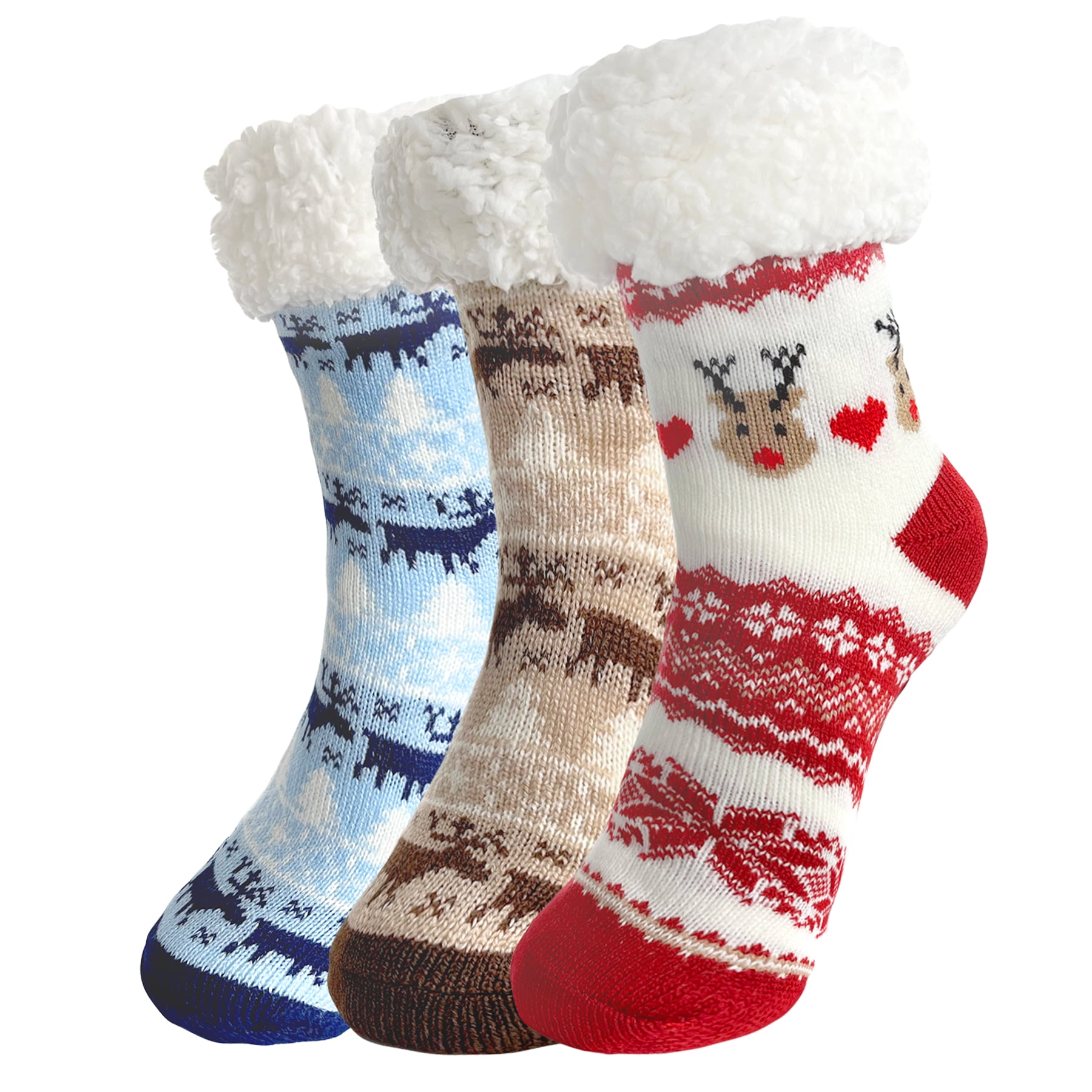 DivanTree 3 Pairs Christmas Fuzzy Socks for Women Non Skid, Warm ...