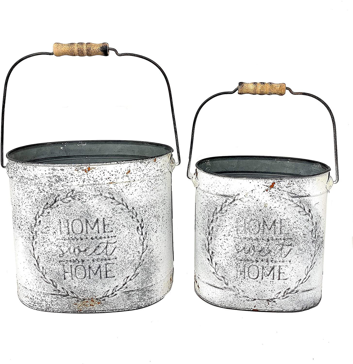 S/2 Metal Rustic White / Home Sweet Home / Buckets Decorative ...