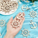 60Pcs 2 Style BurlyWood Wooden Anchor Rudder Shape Decoration Laser Cut ...