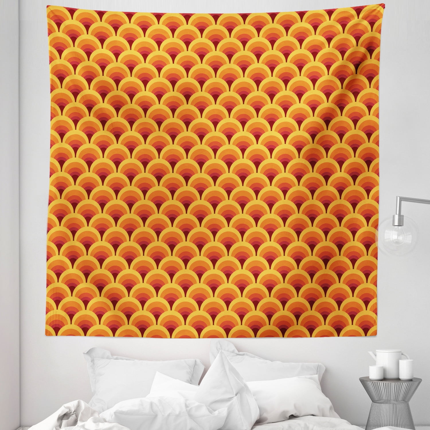 Retro Tapestry, Groovy Squama Style Pattern with Warm Colored Moire ...